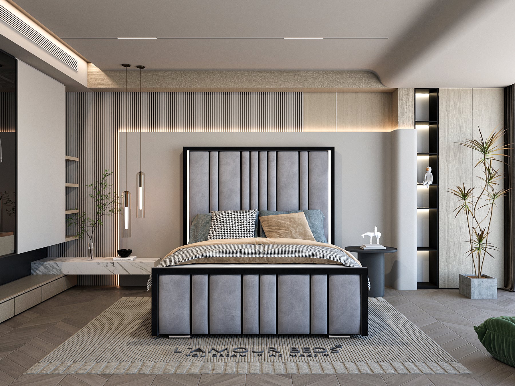 Knott luxury panel bed frame with led lights