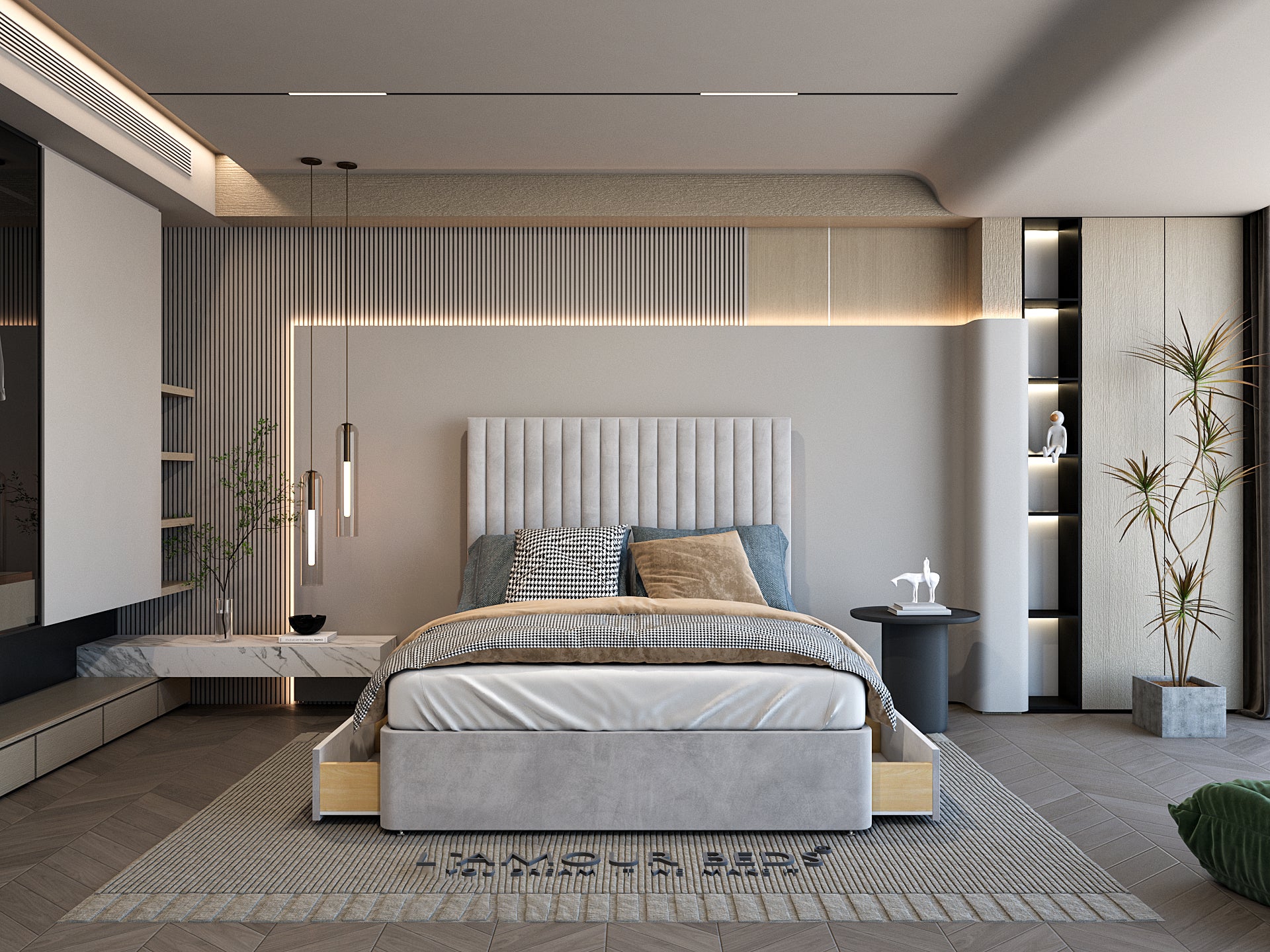 Grey Vertical Panel Storage Divan Bed | L'amour Beds
