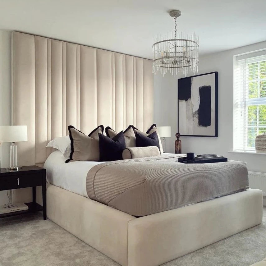 The warinton Panel Bed Frame with Oversized extended Headboard – L ...