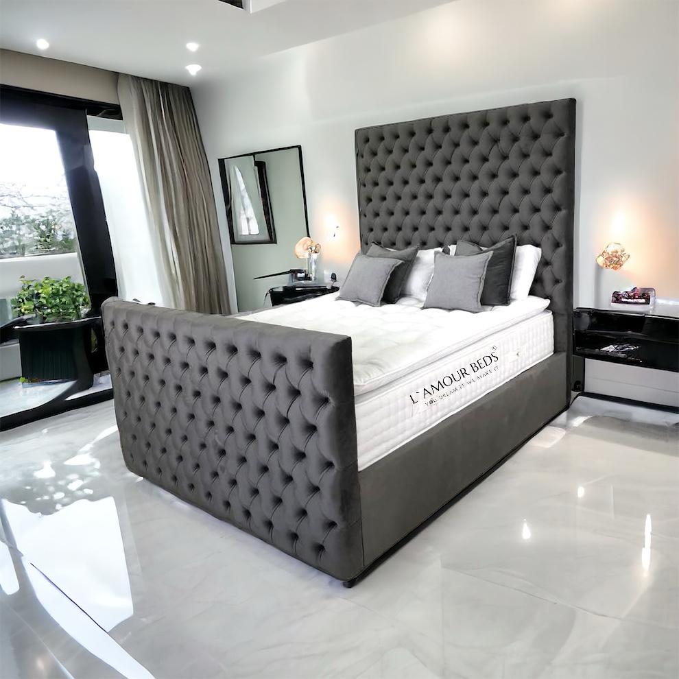 Vincent diamond Buttoned Bed Frame with 36” high footboard – L'amour Beds